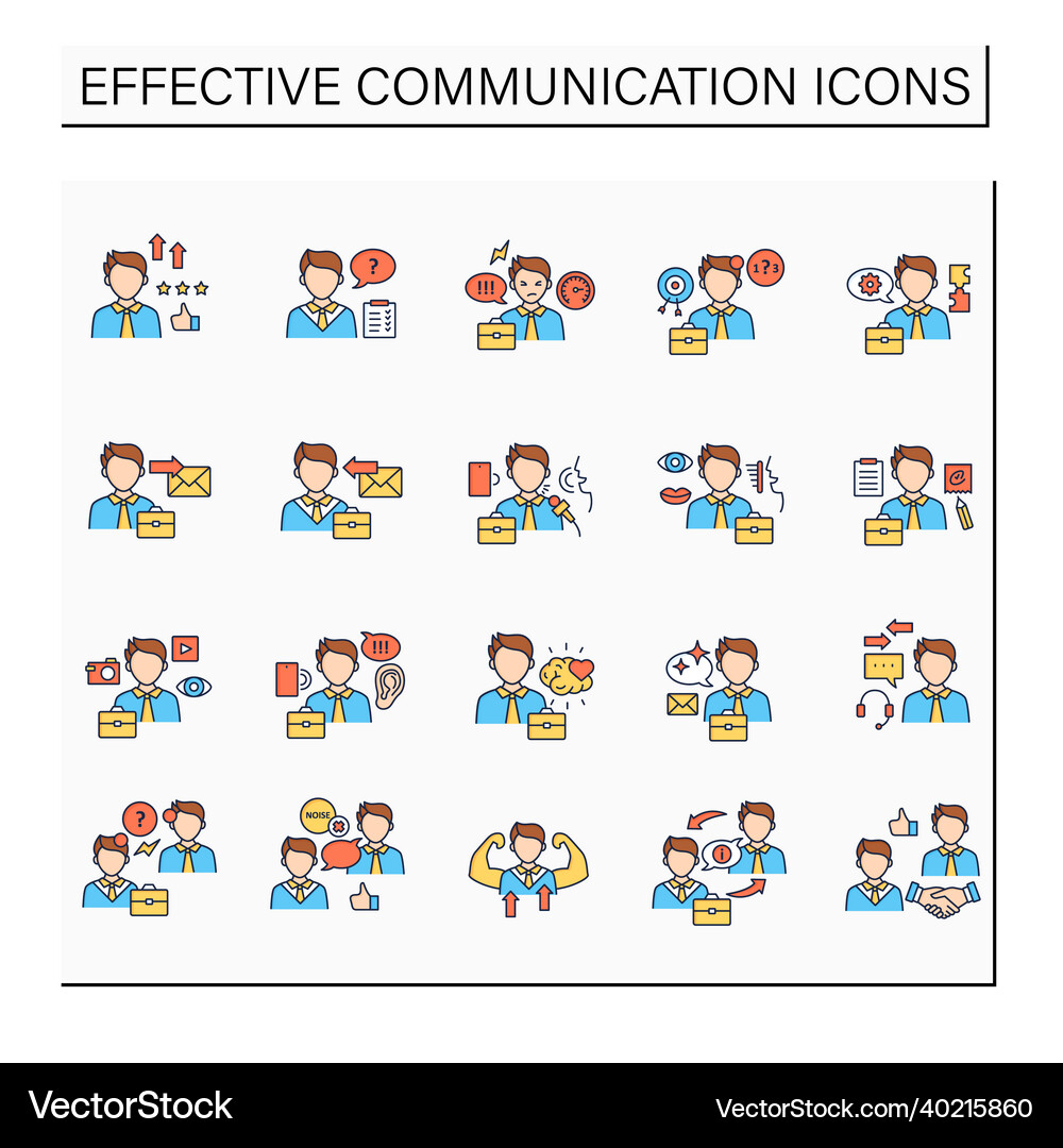 Effective communication color icons set Royalty Free Vector