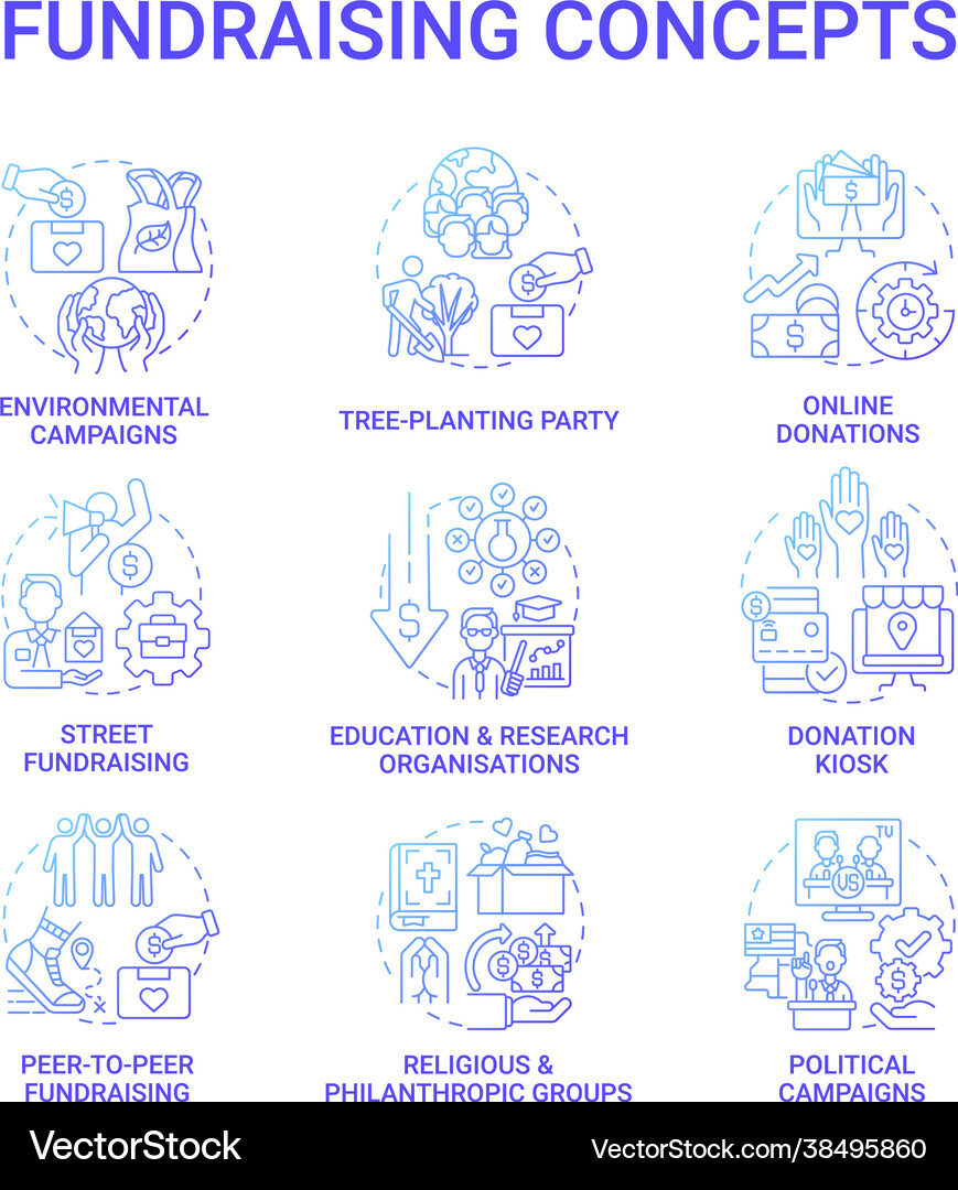 Fundraising concept icons set Royalty Free Vector Image