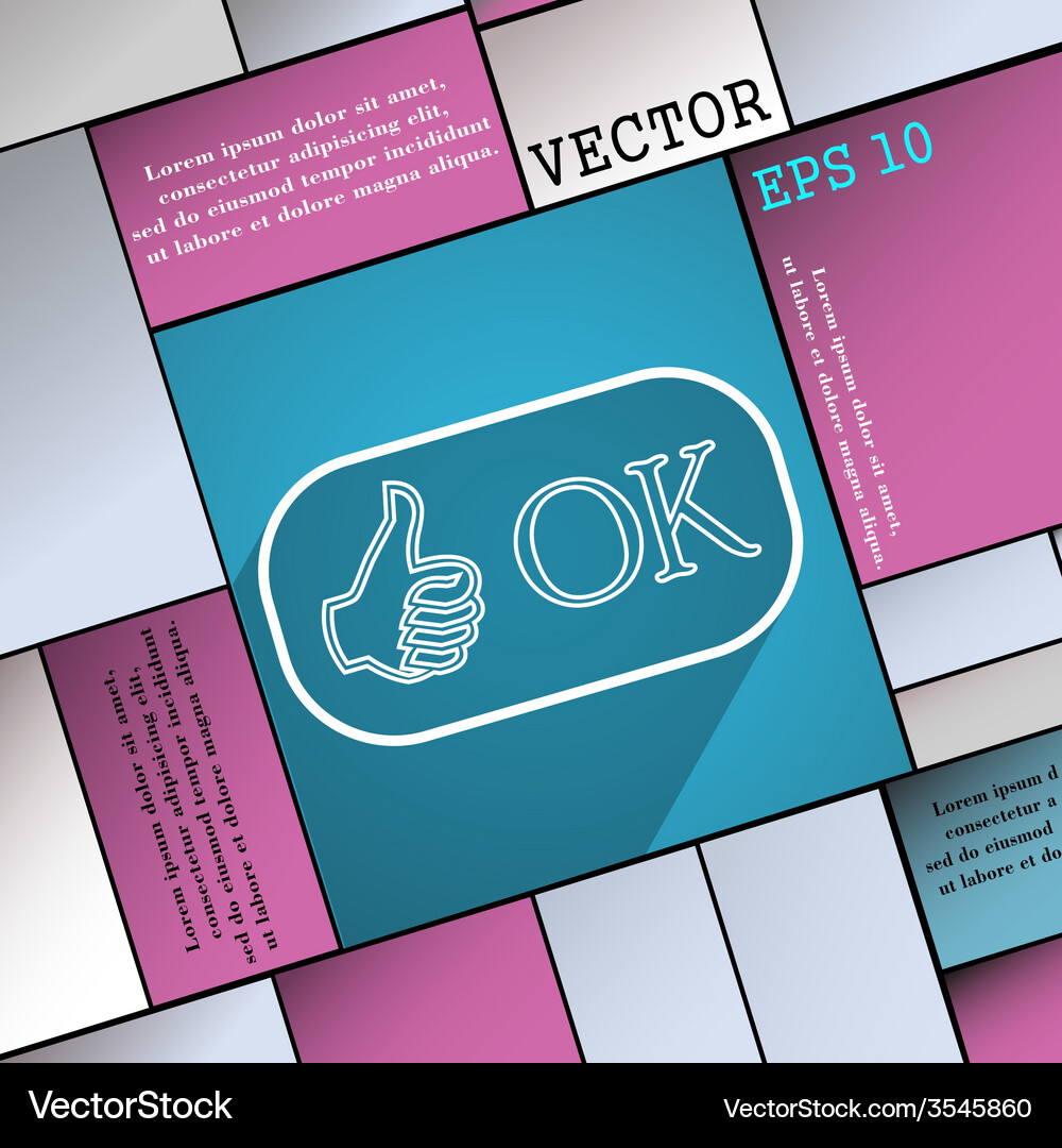Ok icon symbol flat modern web design with long Vector Image