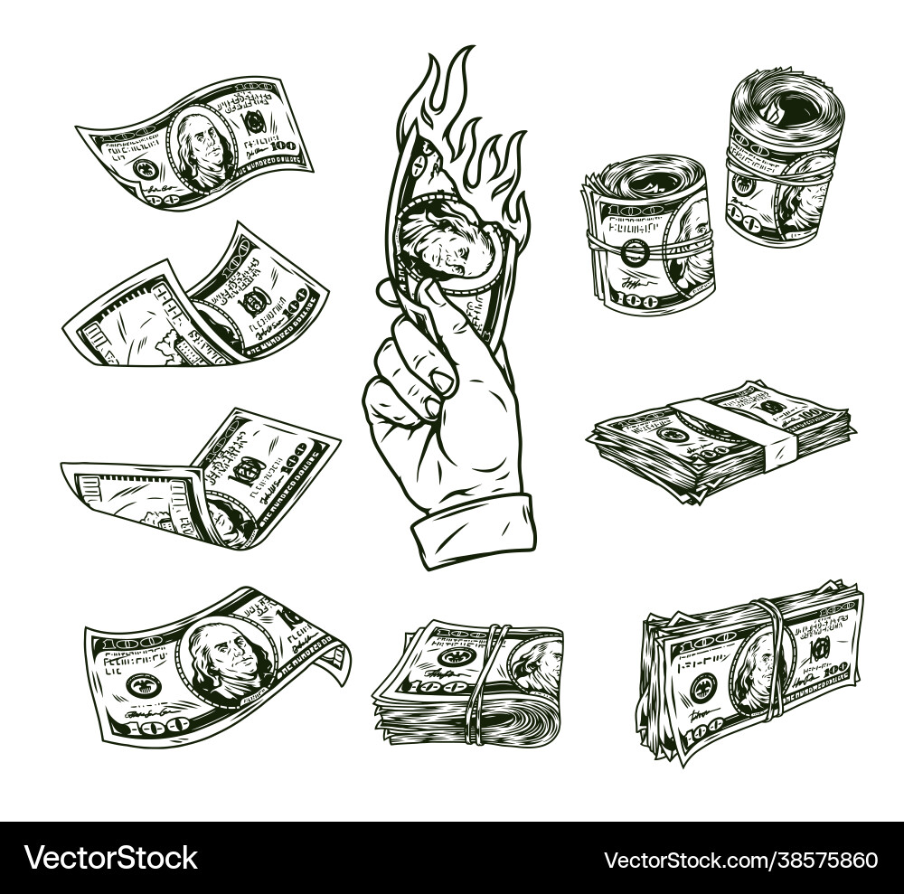 Vintage monochrome money elements concept Vector Image
