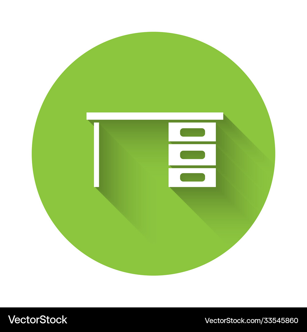 White office desk icon isolated with long shadow Vector Image