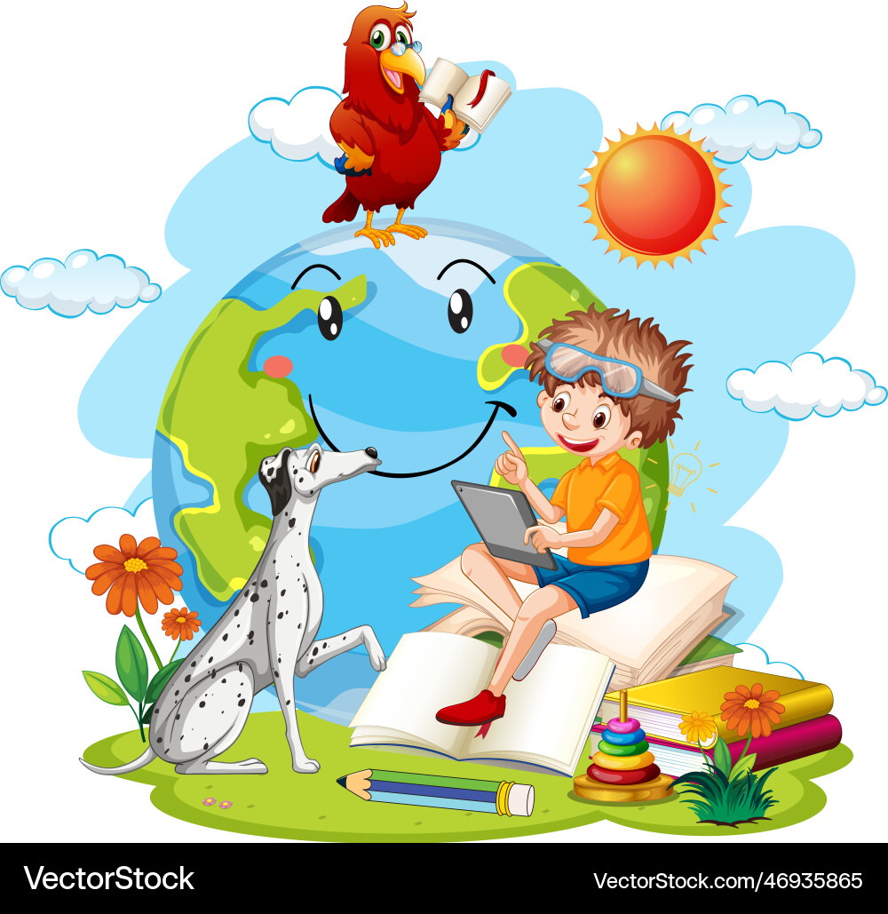 Earth planet with cartoon characters Royalty Free Vector