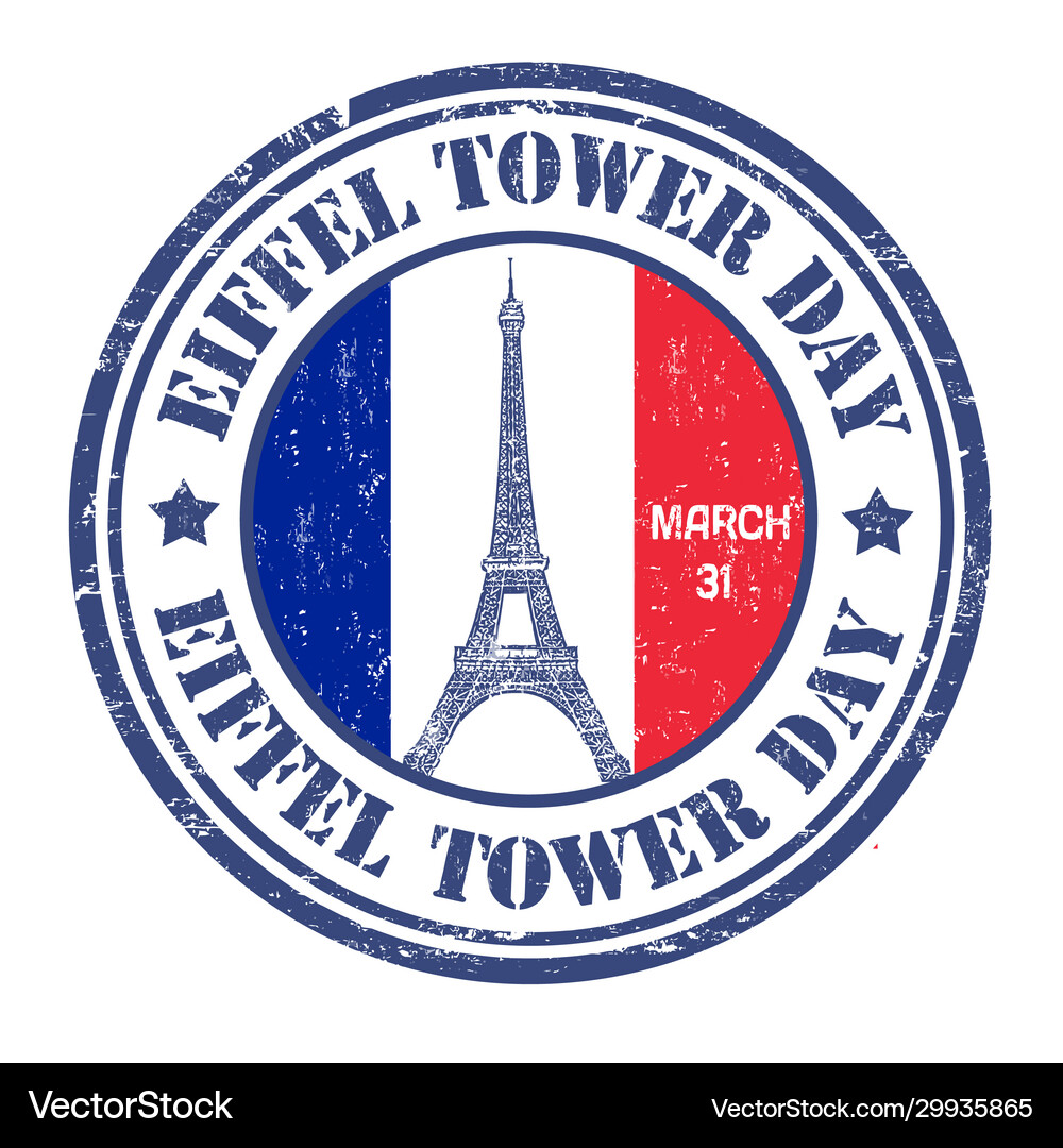 Eiffel tower day sign or stamp Royalty Free Vector Image