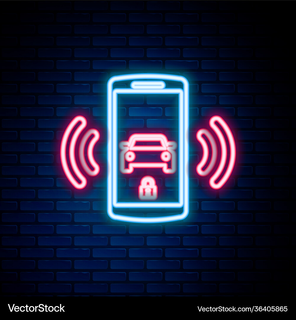 Glowing neon line smart car alarm system icon Vector Image