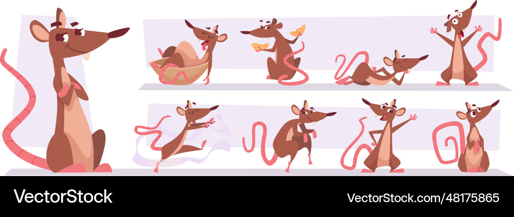 Lab rat cartoon mouse in various poses funny Vector Image