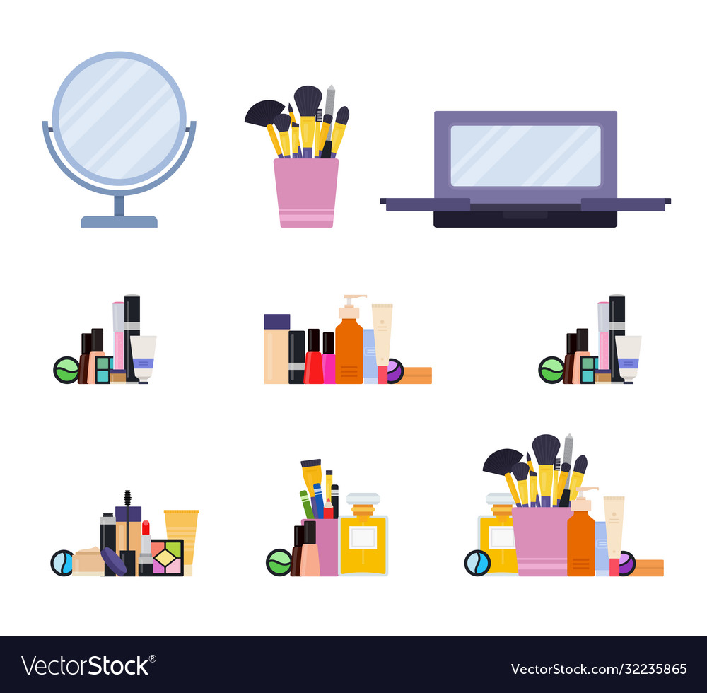 Make up kit flat set Royalty Free Vector Image