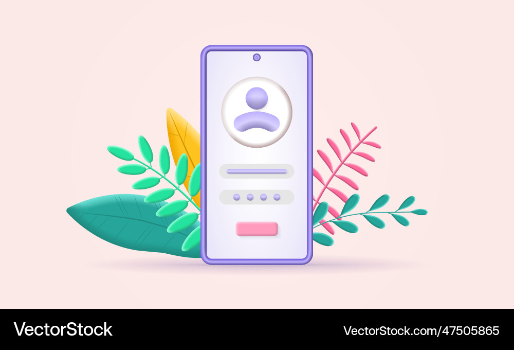 Phone login 3d icon smartphone account Royalty Free Vector