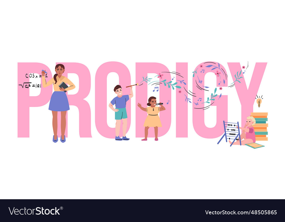 Prodigy flat text composition Royalty Free Vector Image