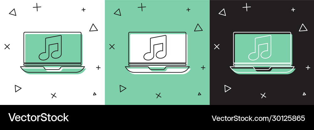 Set laptop with music note symbol on screen icon Vector Image