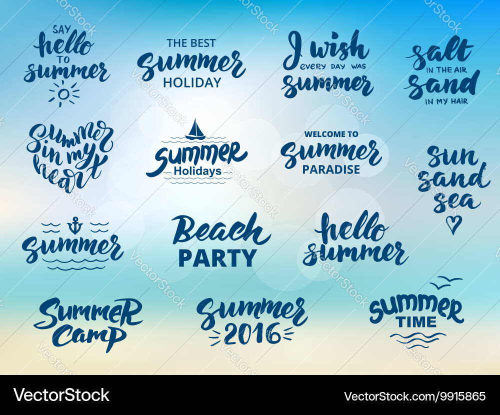 Summer hand drawn brush letterings Royalty Free Vector Image