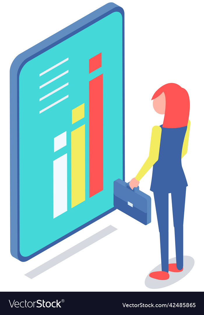 Woman analyses digital report with statistics Vector Image