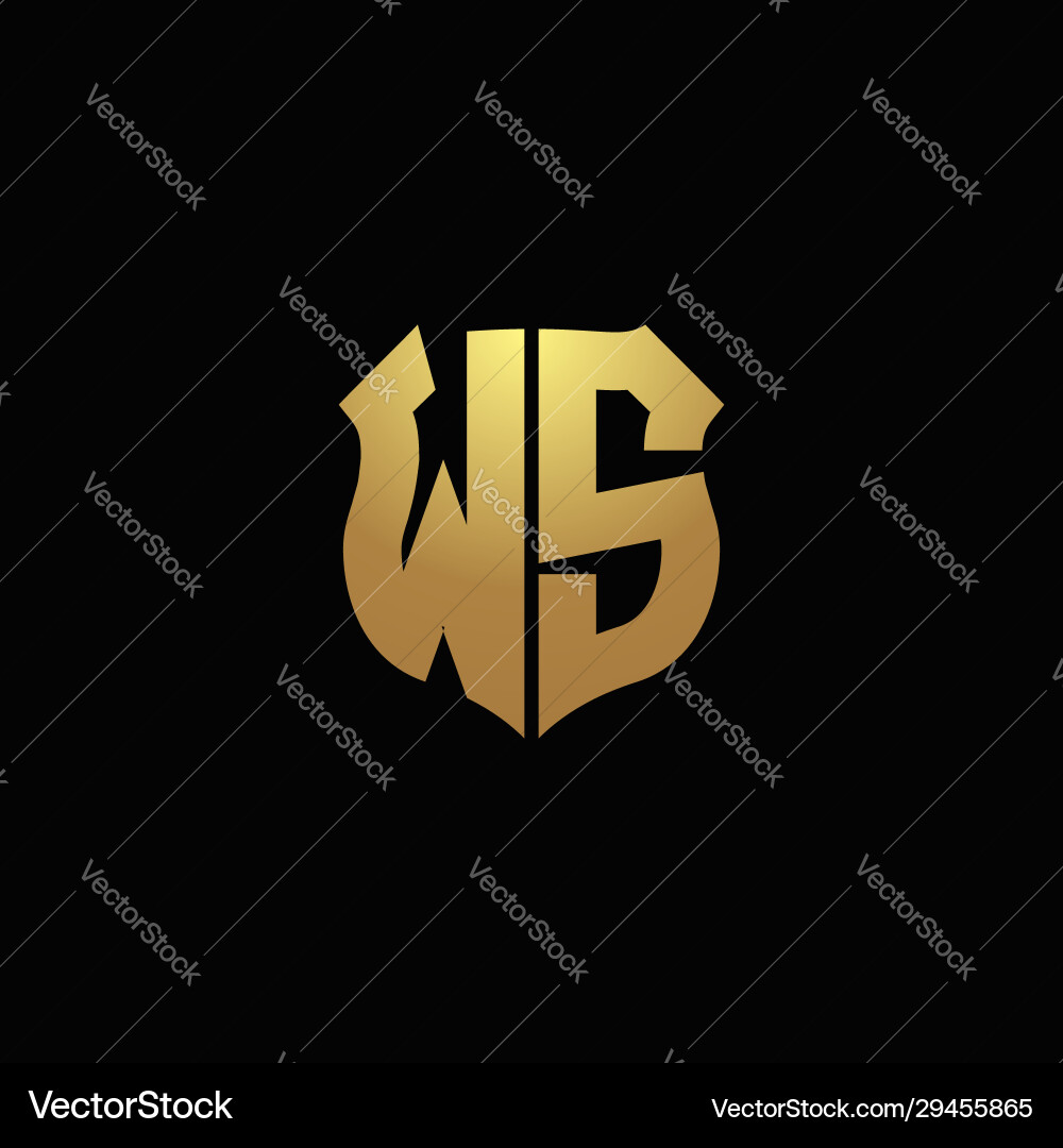 Ws logo monogram with gold colors and shield Vector Image