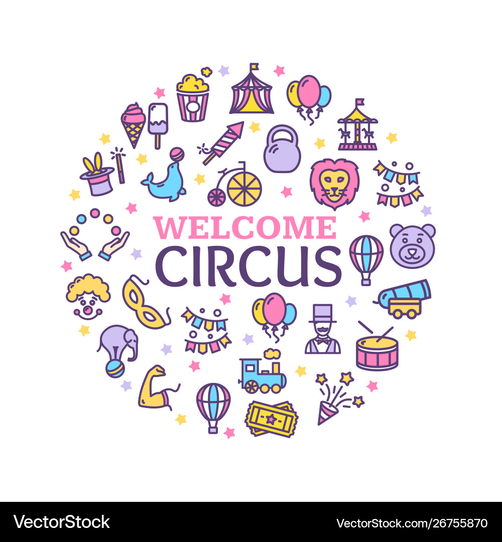 Circus signs round design template thin line icon Vector Image