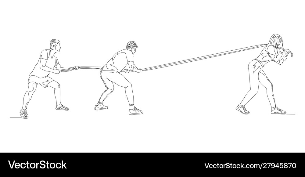 Continuous one line one woman pulls two men in tug