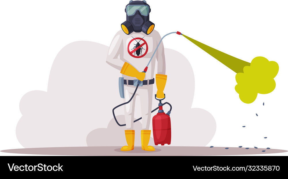 Exterminator wearing protection uniform and gas Vector Image