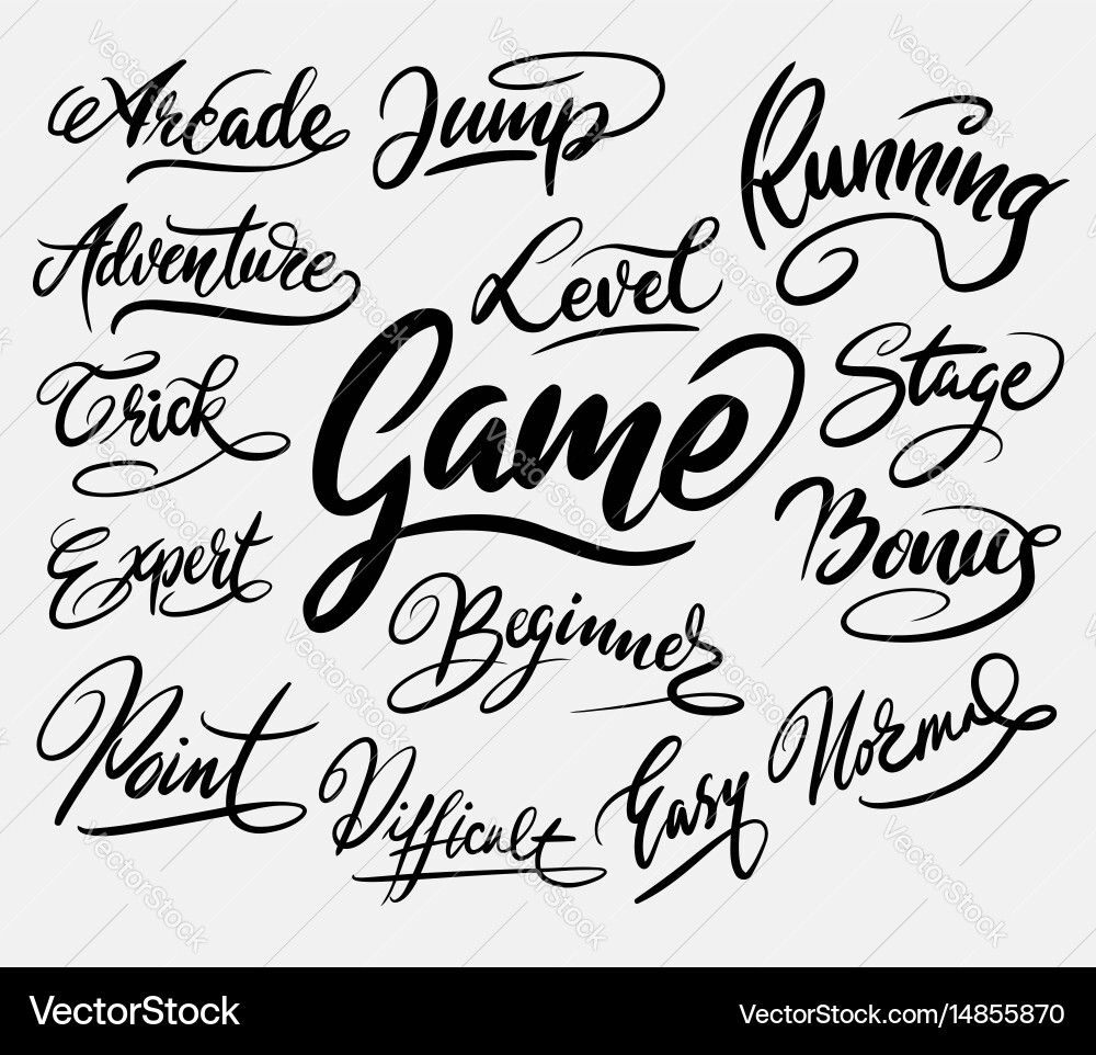 Game and bonus hand written typography Royalty Free Vector