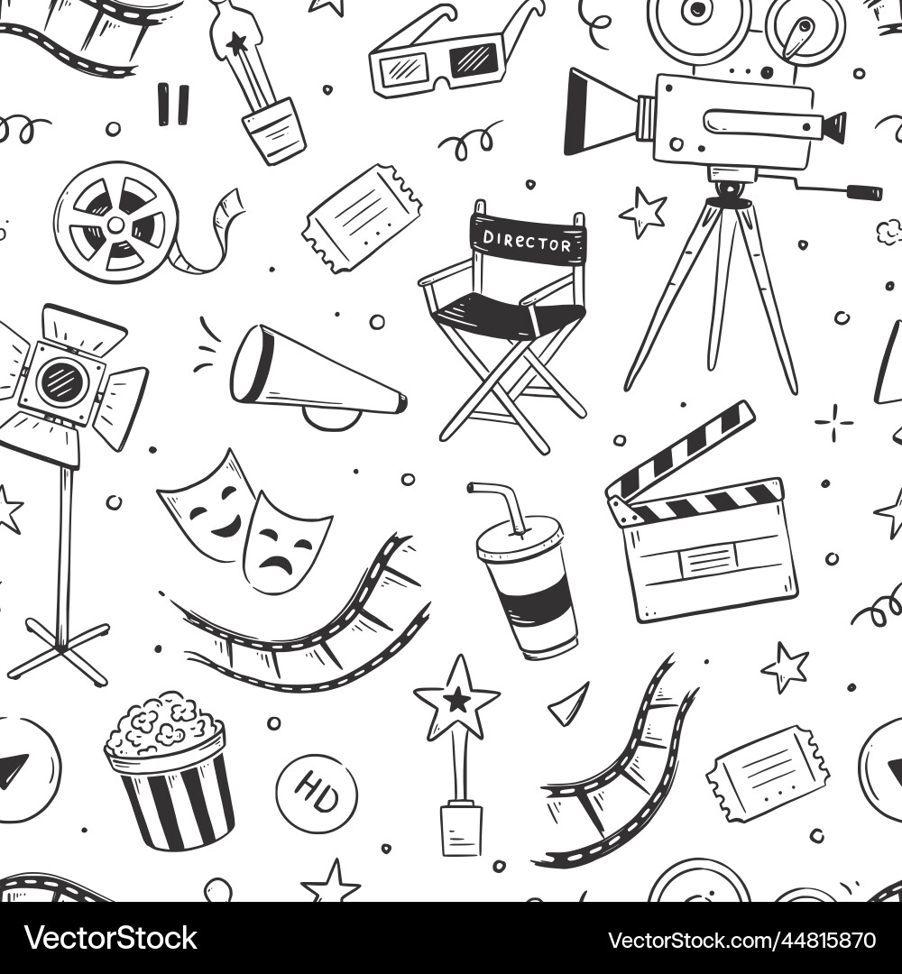 Movie cinema pattern doodle hand drawn Royalty Free Vector
