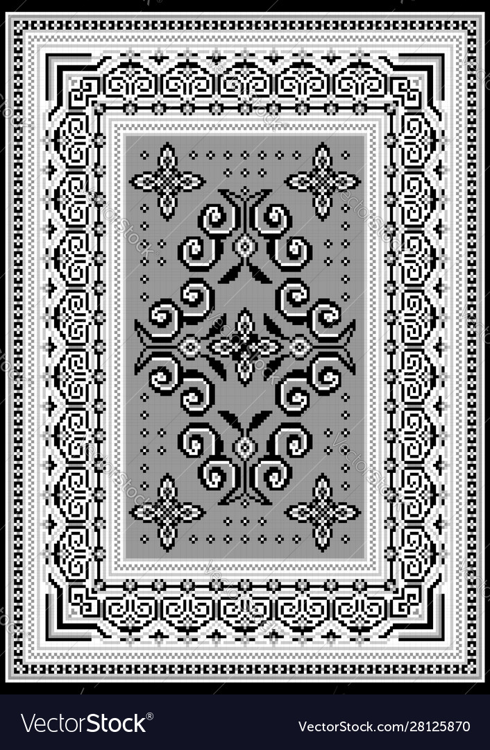 Rug with an ethnic black and white pattern Vector Image