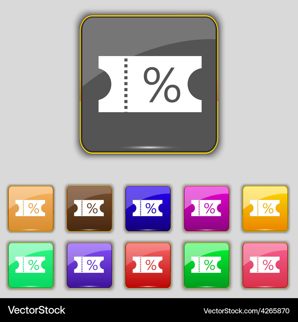 Ticket discount icon sign set with eleven colored Vector Image