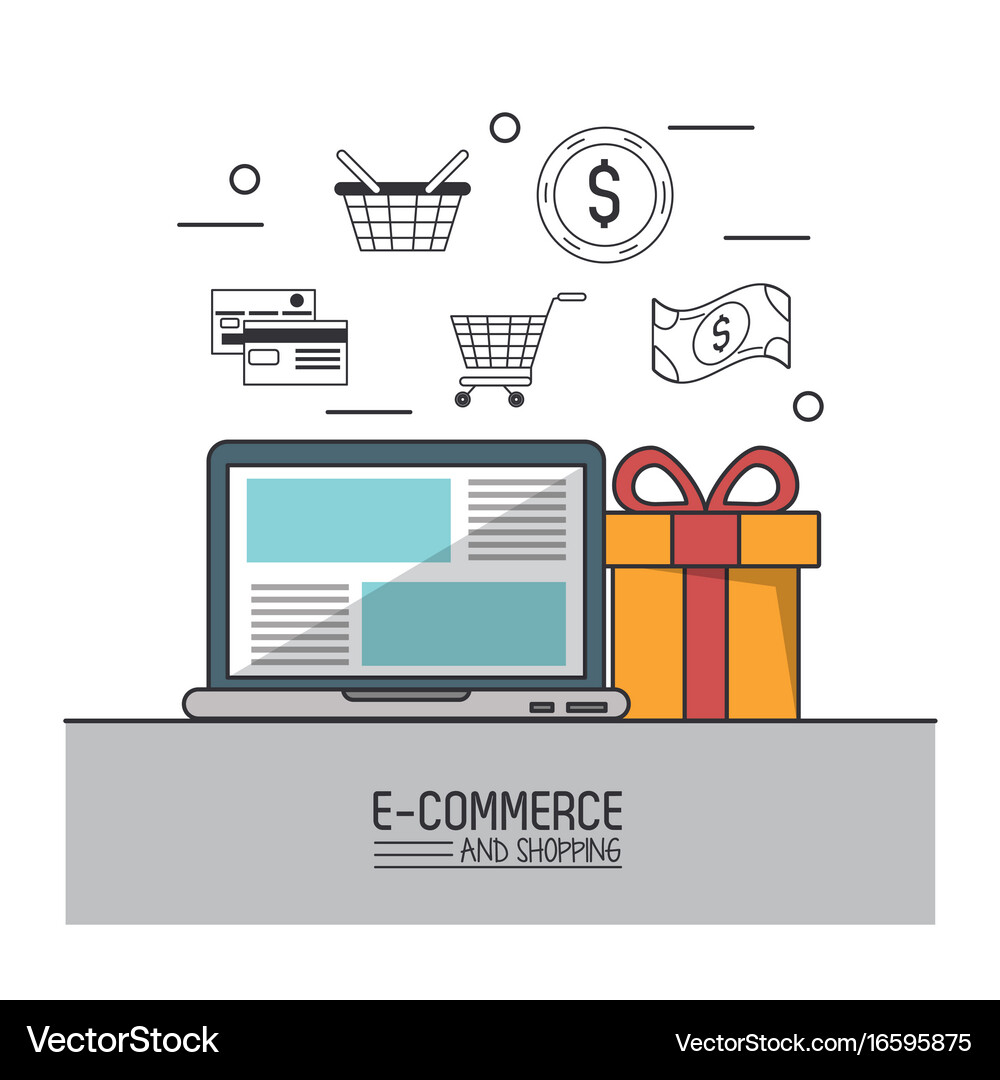 Colorful poster e-commerce and shopping Royalty Free Vector