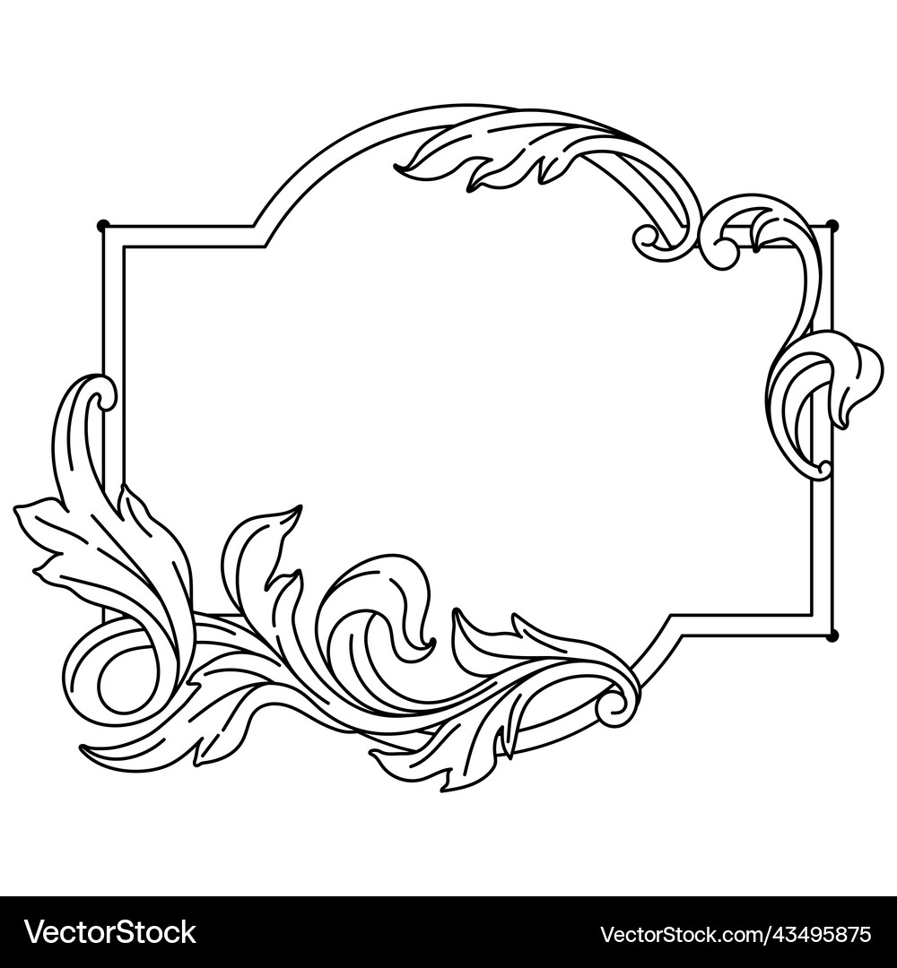 Decorative floral frame in baroque style engraved Vector Image