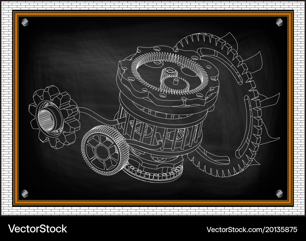Gear mechanism on black Royalty Free Vector Image