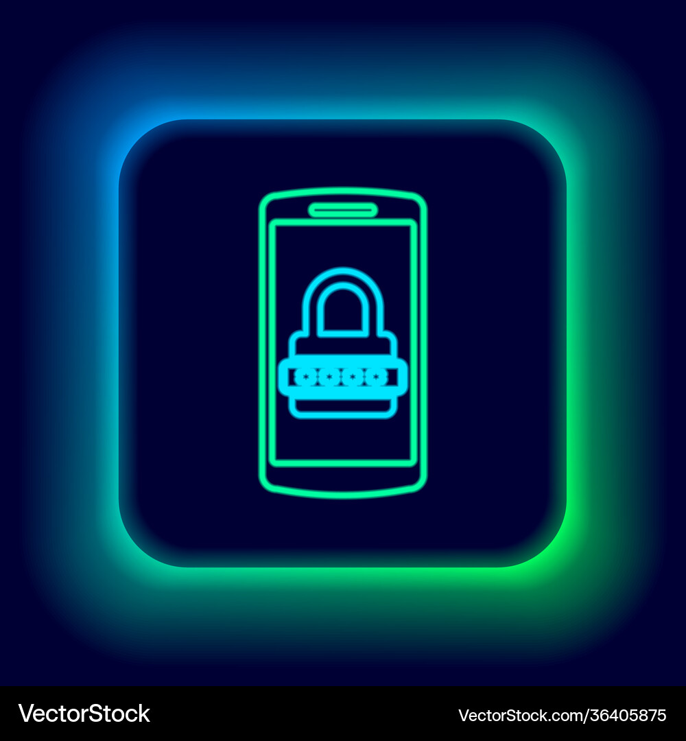 Glowing neon line mobile phone and password Vector Image