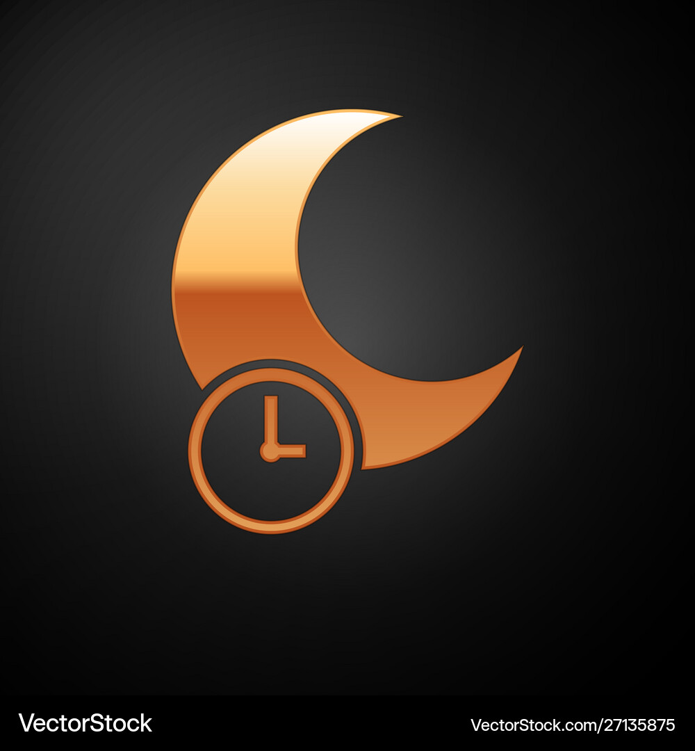 Gold sleeping moon icon isolated on black Vector Image