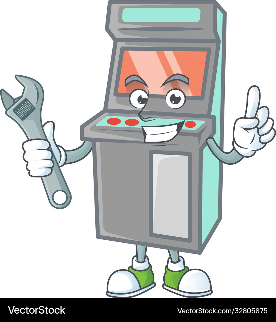 Happily mechanic arcade game machine cartoon Vector Image