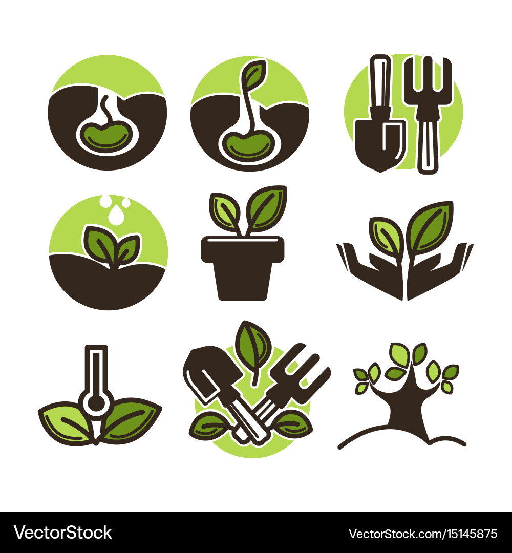 Plant and tree sprout icons set Royalty Free Vector Image