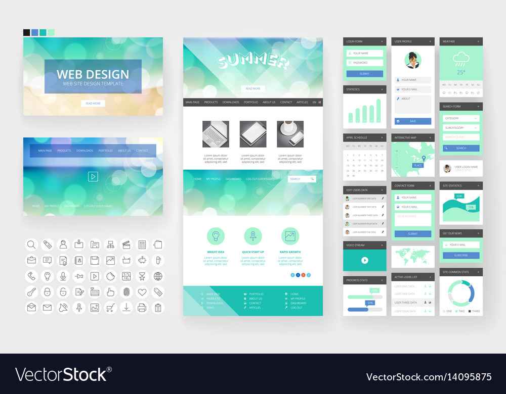 Website design template and interface elements Vector Image