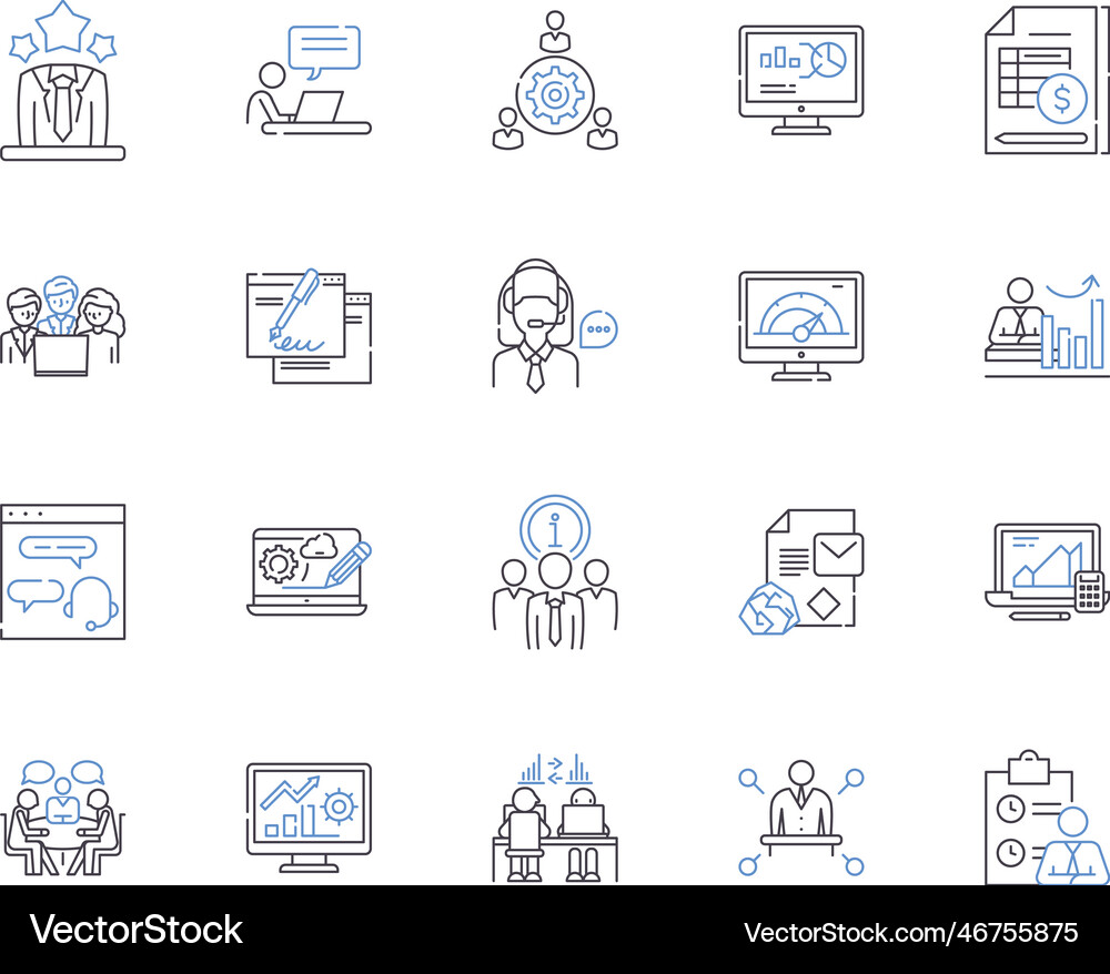 Workflow and office outline icons collection Vector Image