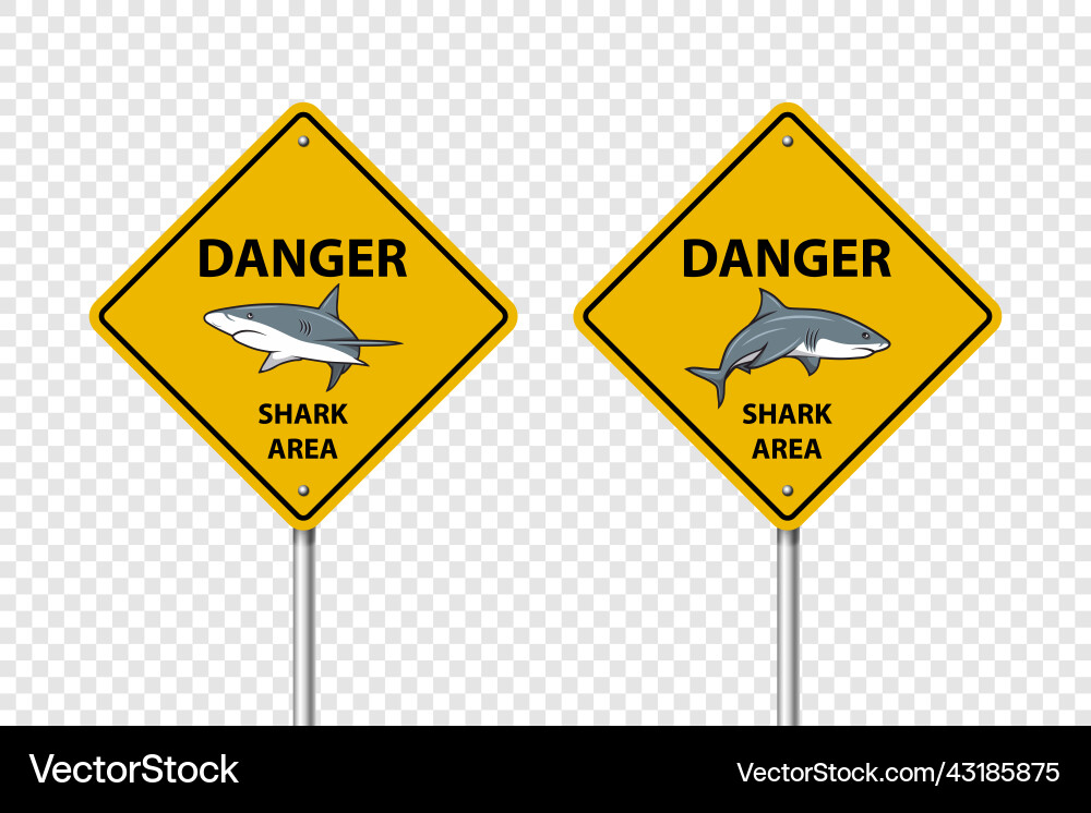Yellow shark sighting sign set isolated Royalty Free Vector