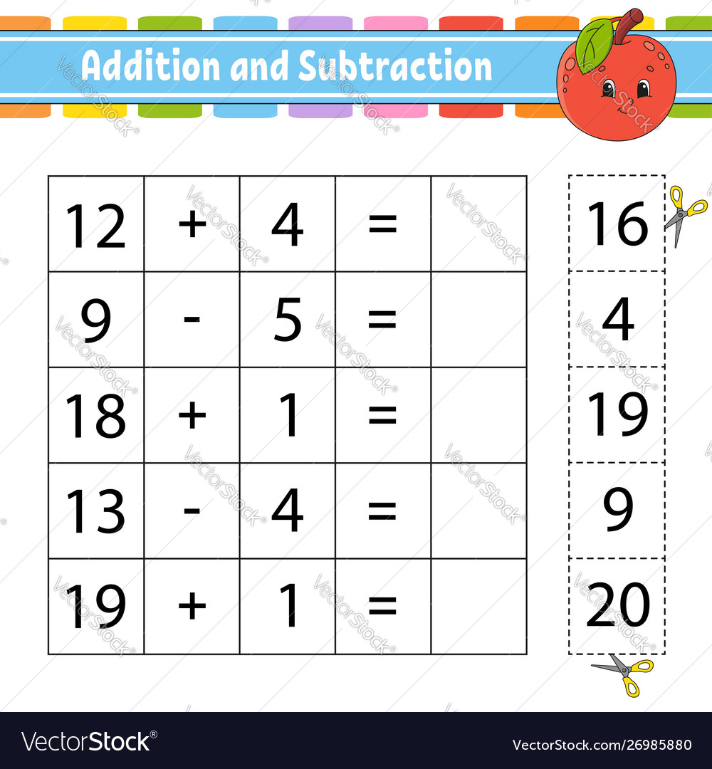 Addition and subtraction task for kids education Vector Image