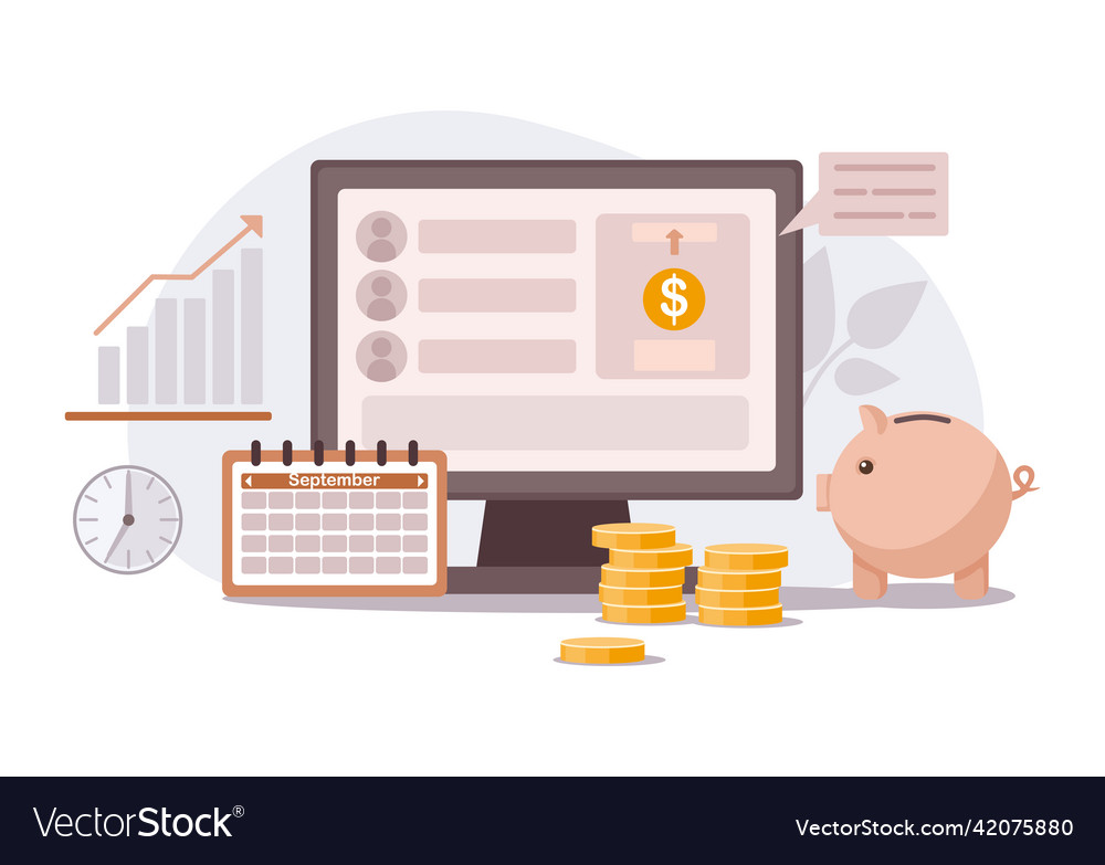 Computer with statistics infographics and set Vector Image