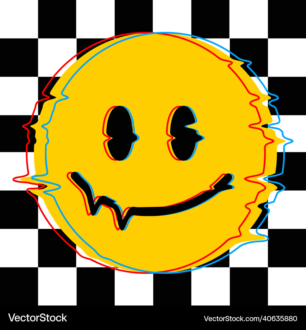 Funny crazy glitch distortion line smile face Vector Image