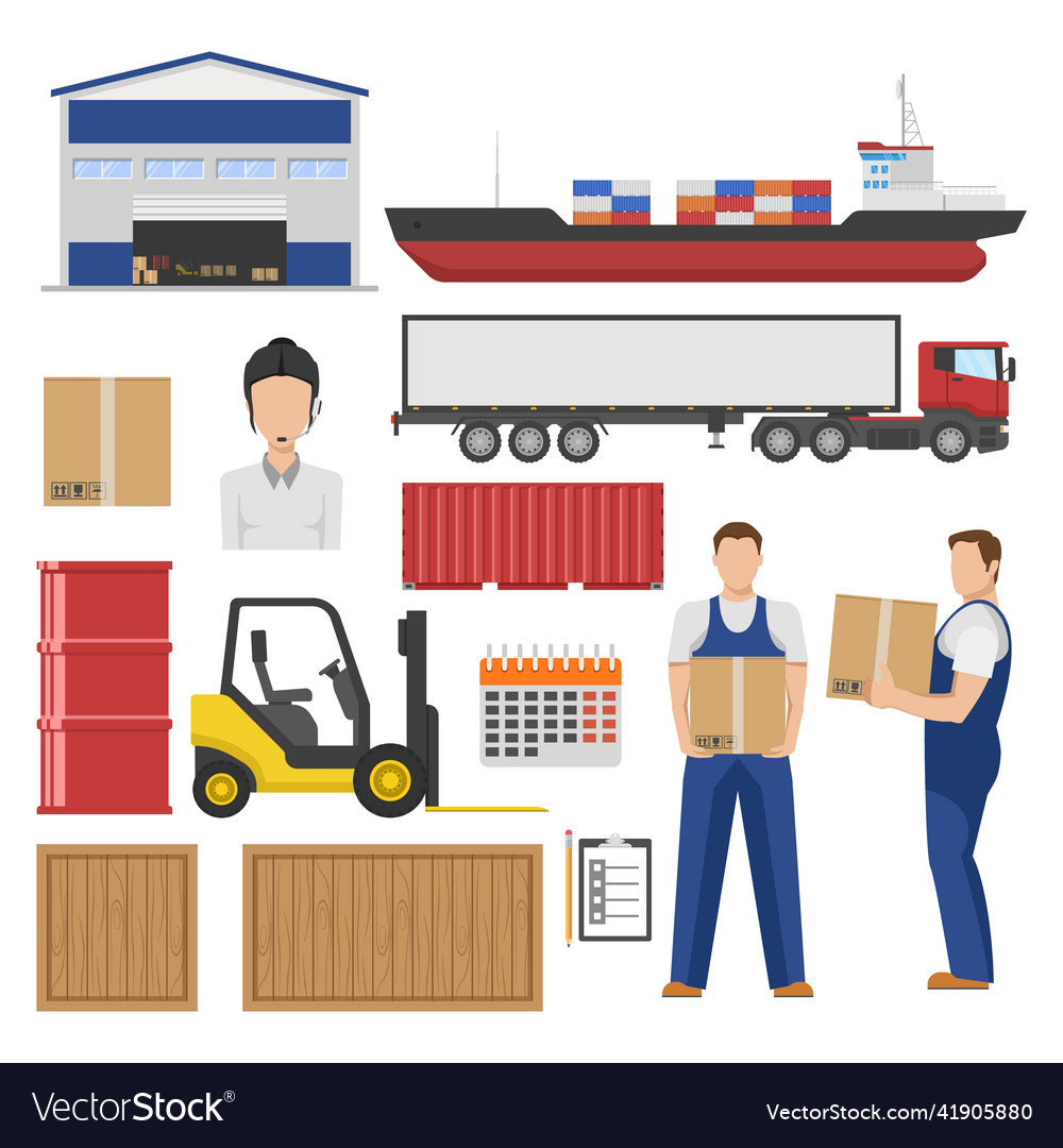 Logistics flat elements set Royalty Free Vector Image