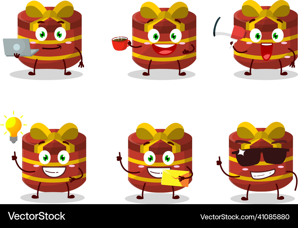 Red round gift cartoon character with various Vector Image