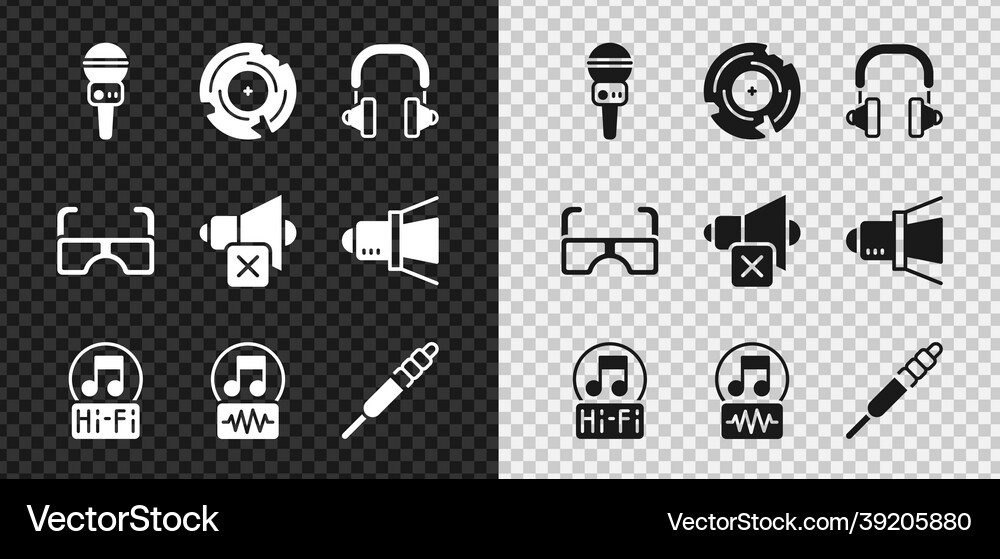 Set microphone vinyl disk headphones music note Vector Image