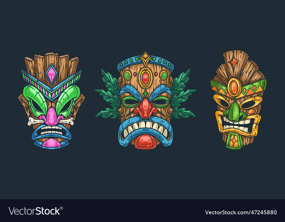 Tiki totems colorful set label Royalty Free Vector Image