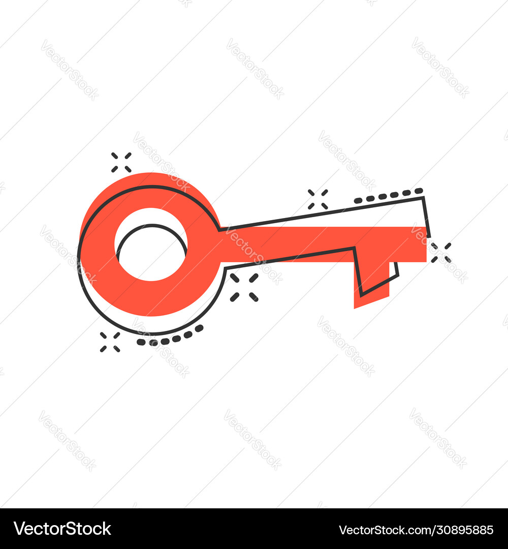 Key icon in comic style password cartoon on white Vector Image