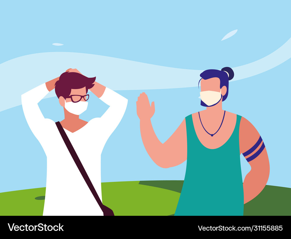 Men avatars with masks outside design Royalty Free Vector