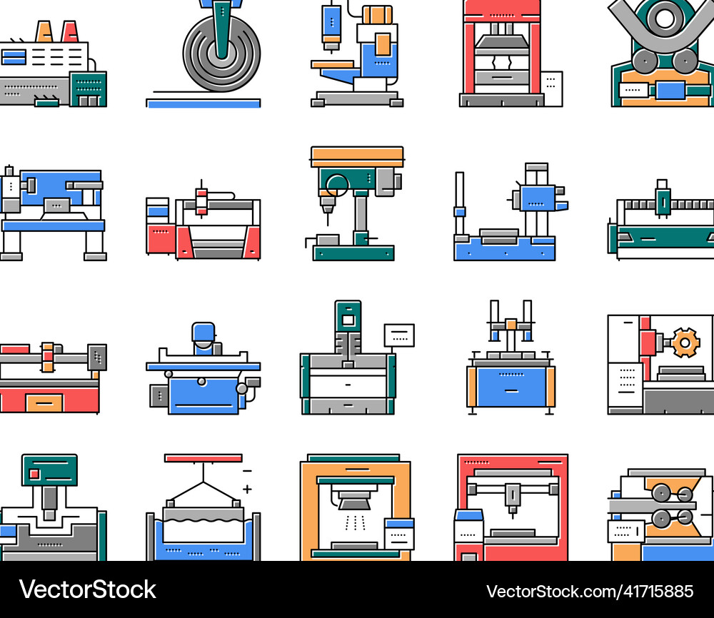 Metal working machine collection icons set Vector Image