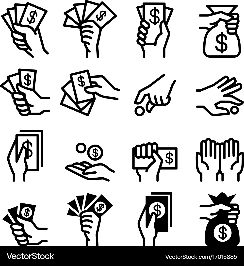Money and hand icon set Royalty Free Vector Image