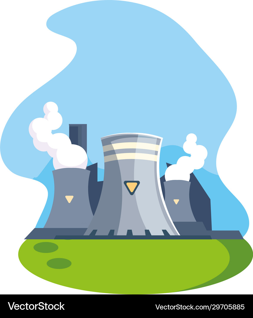 Nuclear reactor with smoke clouds on white Vector Image