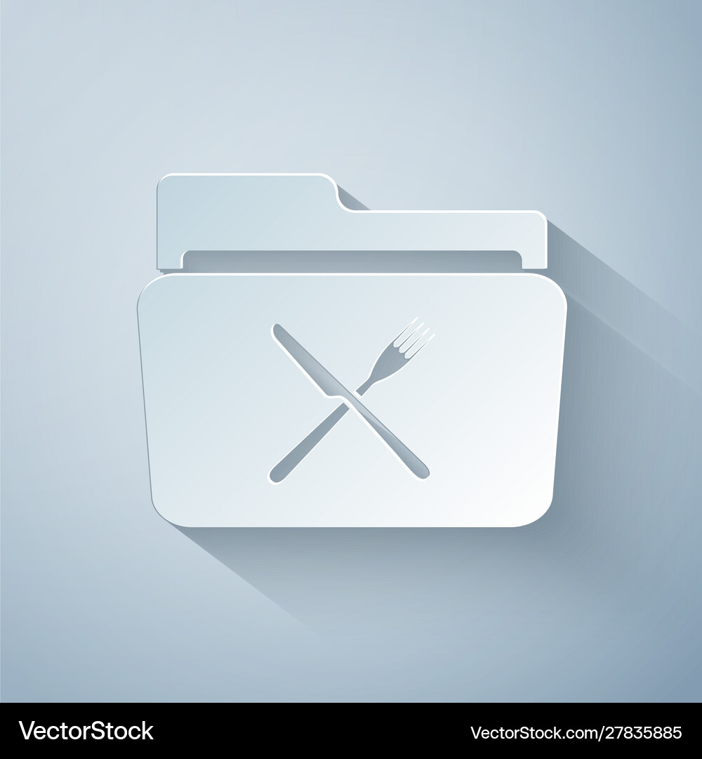 Paper cut crossed fork and knife over folder icon Vector Image