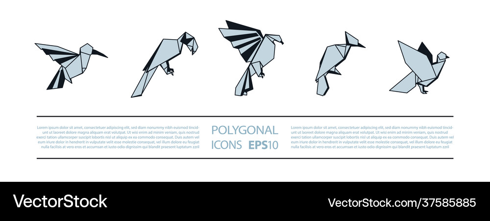 Polygonal birds linear icons set low poly bird Vector Image