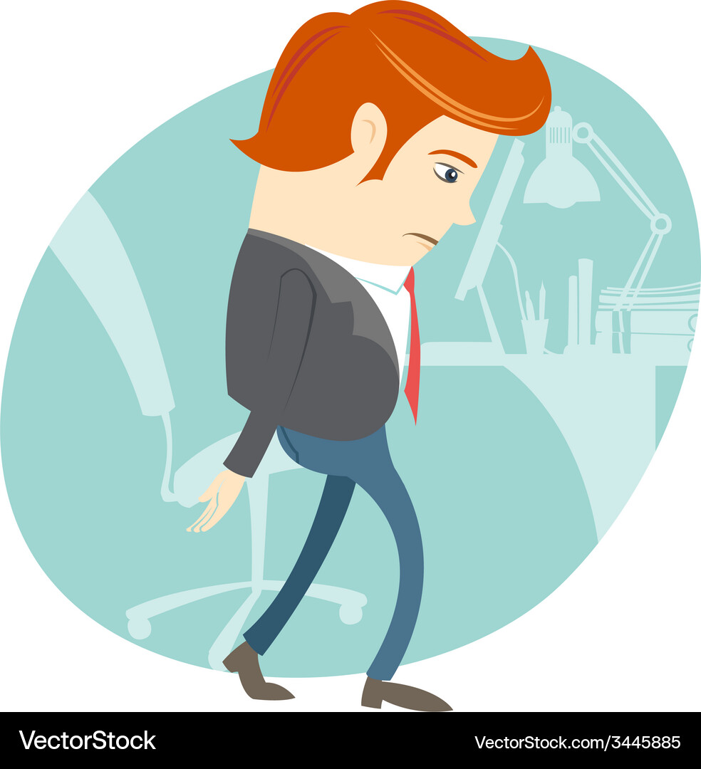 Sad office man in front his working place Vector Image