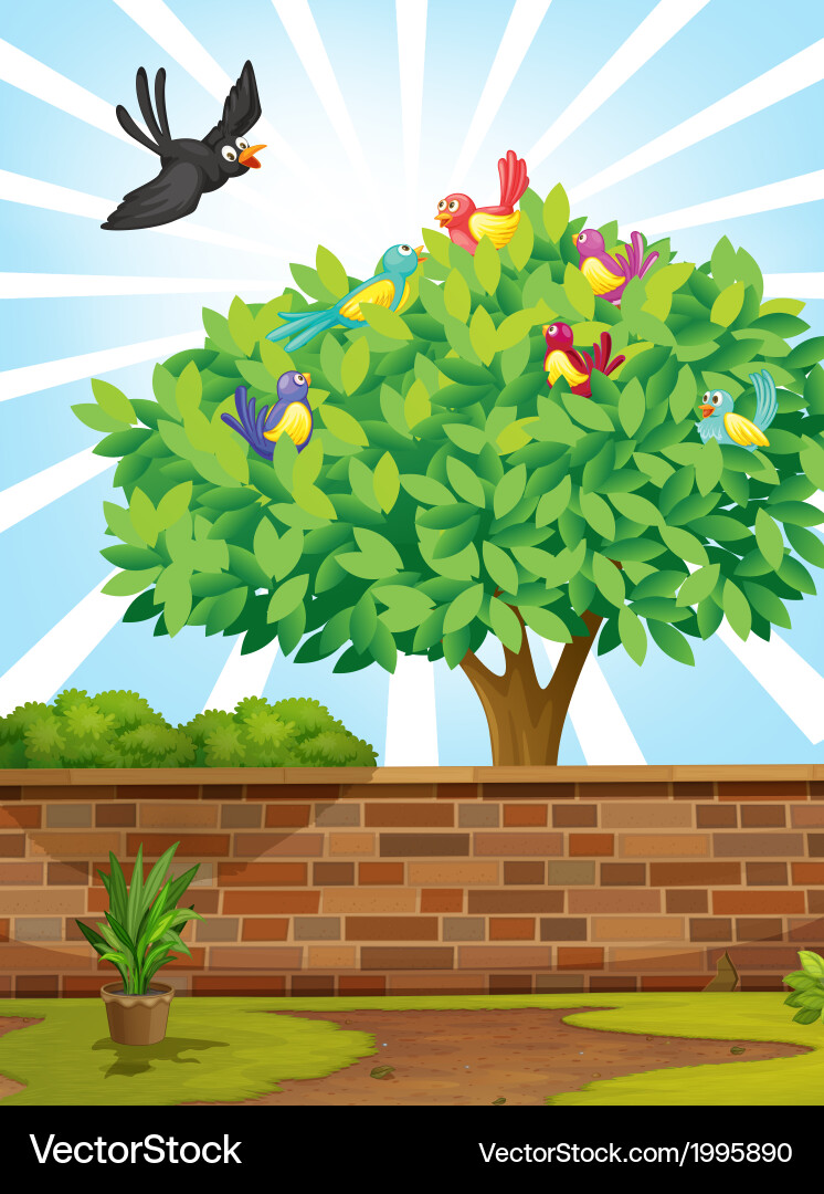 A tree with flock of birds Royalty Free Vector Image