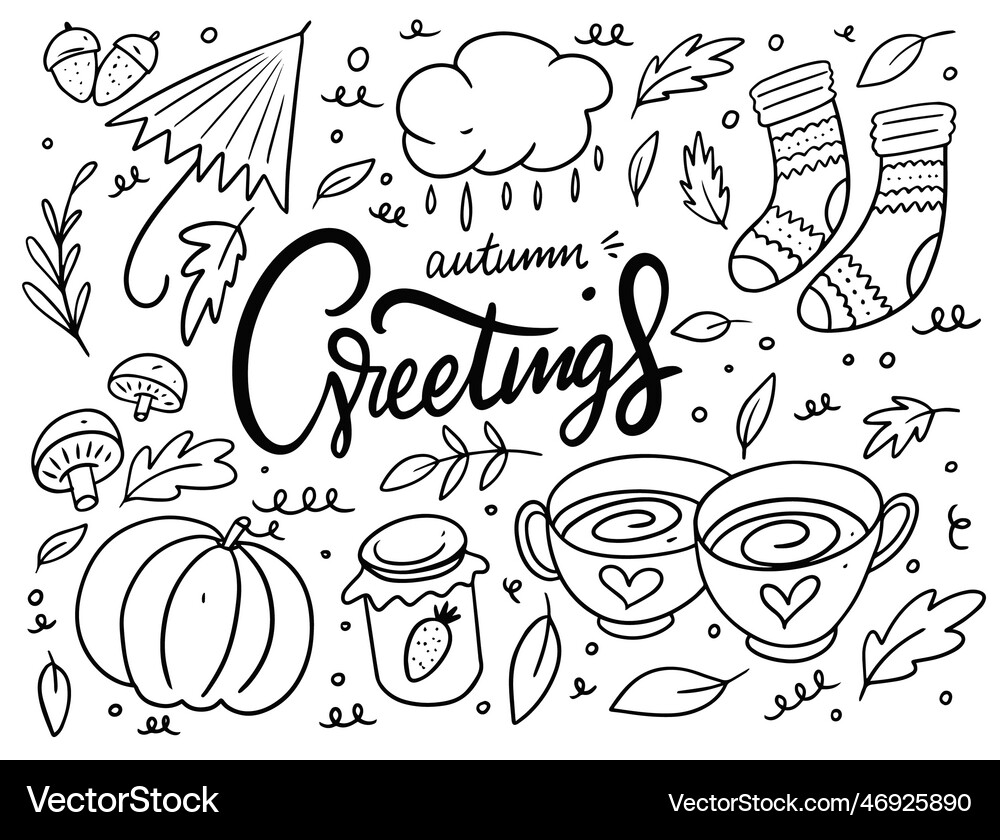 Autumn doodle set elements Royalty Free Vector Image